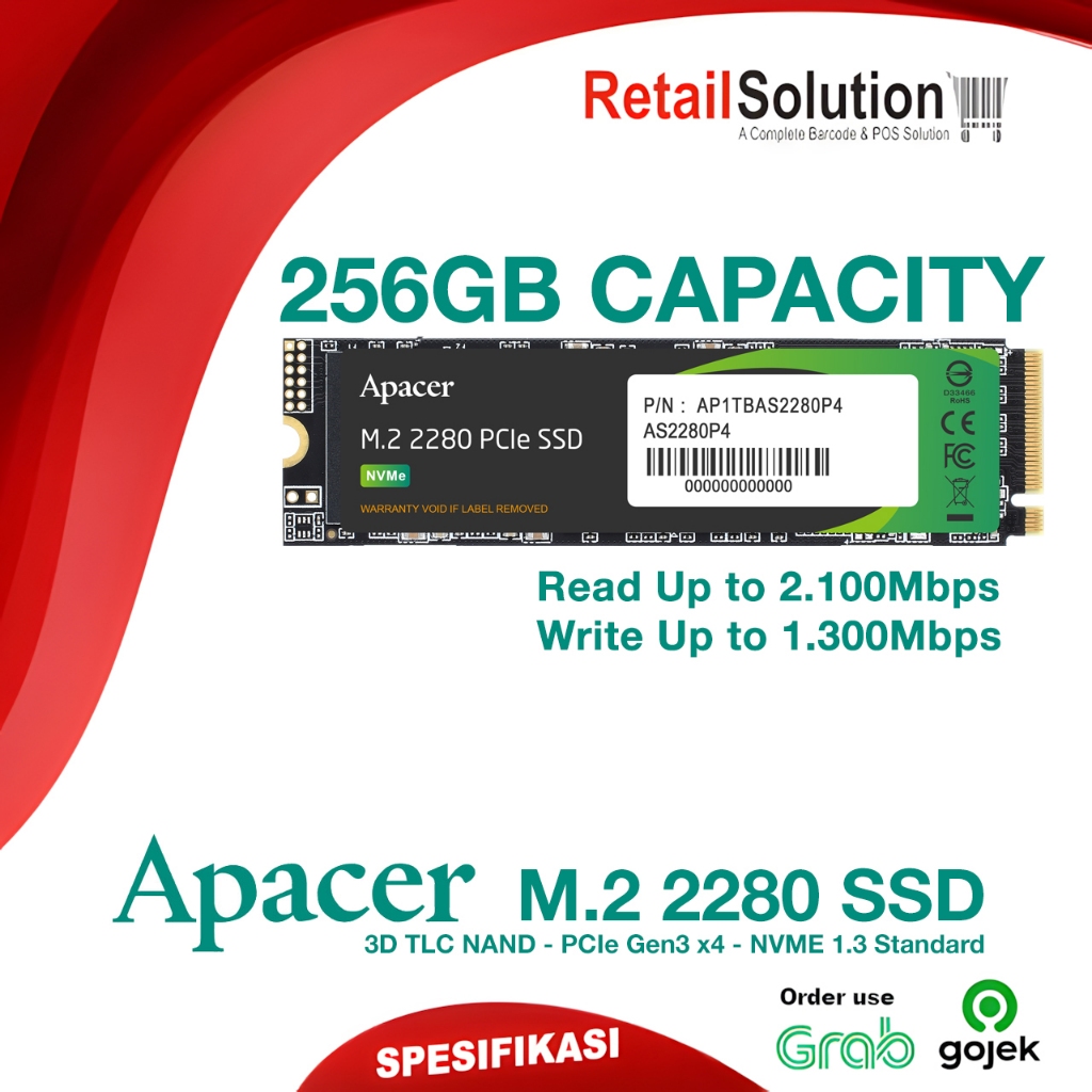 Jual SSD M2 M.2 2280 NVME - Apacer AS2280P4 256GB 256 GB PCIe Gen3 x4 ...