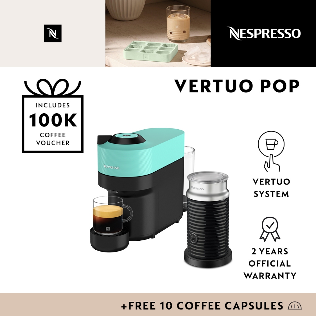 Jual Nespresso Vertuo Pop Coffee Machine, Mint Aqua with Aeroccino 3 ...