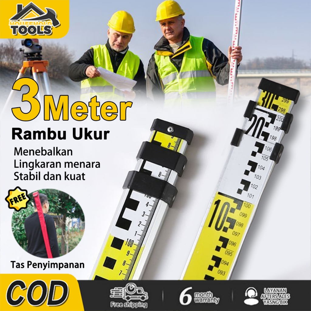Jual Aluminium Rambu Ukur 3 Meter Mistar measuring rod LEVELLING STAFF ...