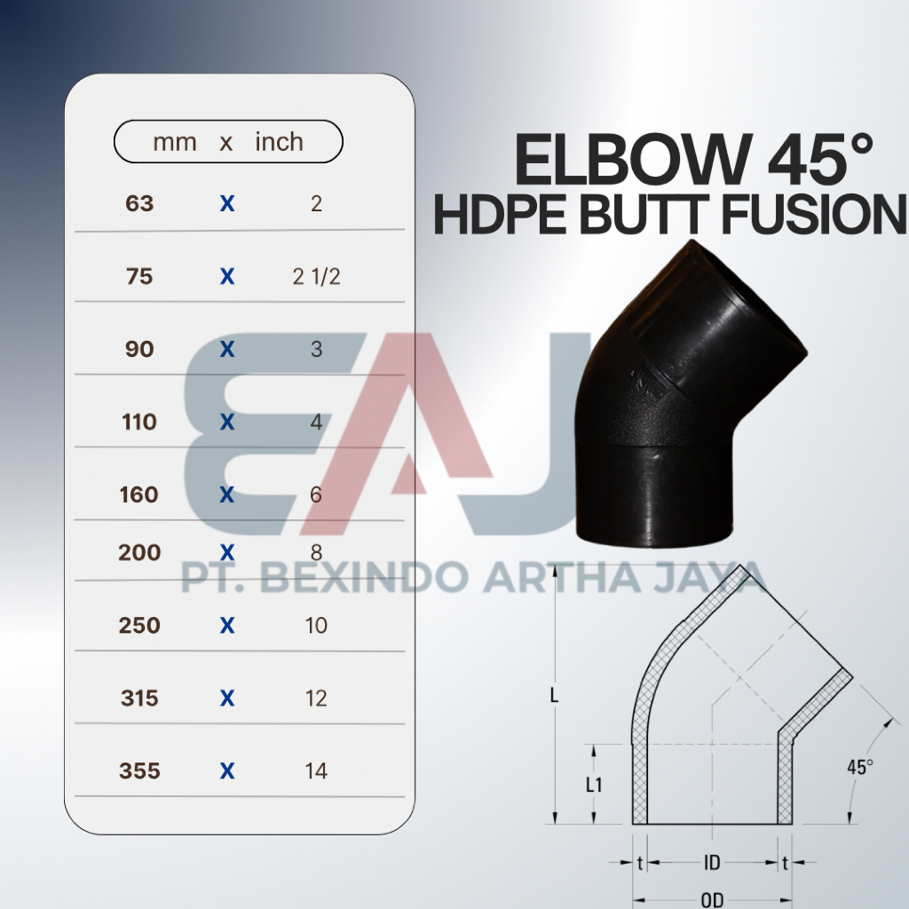 Jual Elbow Hdpe 45° Ukuran 12 Inch 315mm PN 10 dan PN 16 - Knee Pipa ...