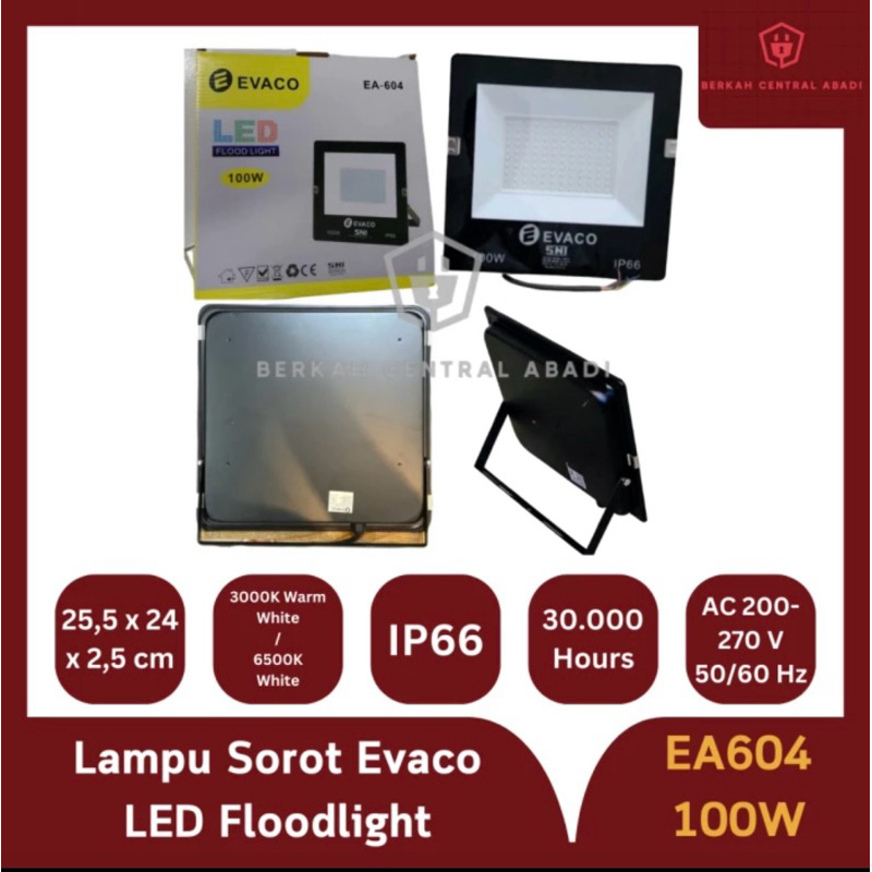 Jual Lampu Sorot Evaco 100 200 300 400 500 1000 Watt LED Floodlight SNI IP66 EA604 | Shopee ...