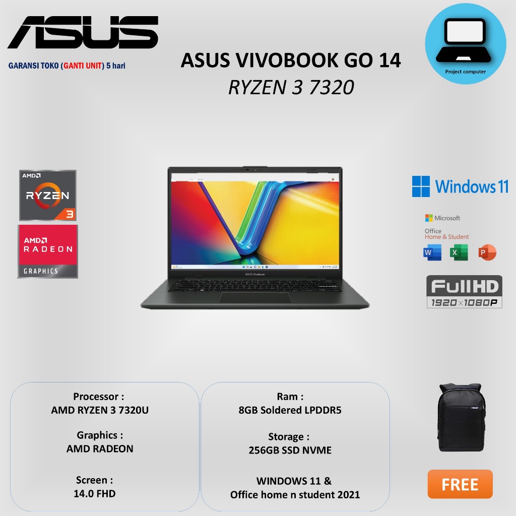 Jual ASUS VIVOBOOK GO 14 E1404FA RYZEN 5 7520 8GB 512GB W11+OHS+O365 14 ...