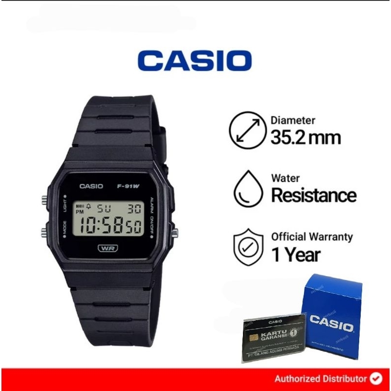 Jual Jam Tangan Unisex Casio General F-91WB-1A Digital Dial Black Resin Band | Shopee Indonesia