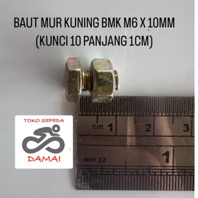 Jual BAUT + MUR KUNING BMK M6 X 10MM (KUNCI 10 PANJANG 1 CM) | Shopee Indonesia