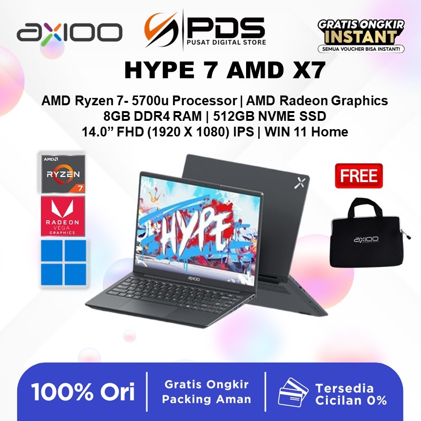 Jual AXIOO Hype 7 AMD X7 AMD Ryzen 7-5700u Ram 16GB SSD 512GB WIN 11 Home 14" FHD IPS | Shopee ...