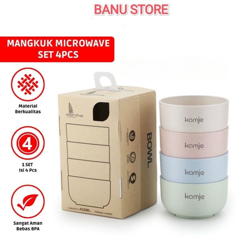 Jual Mangkuk makan microwave set 4 pcs wheat straw | Shopee Indonesia