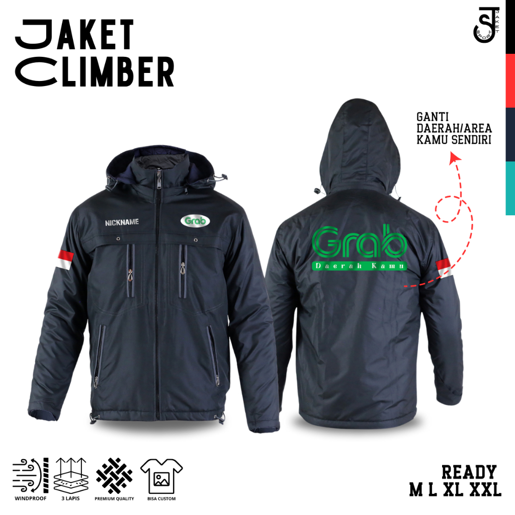 Jual Jaket GRAB custom kurir parasut semi wf windbreakers hoodie ...
