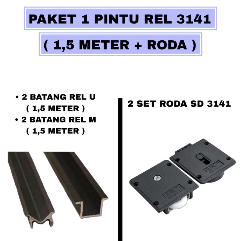 Jual [ 1 Pintu + 1,5 Meter ] Paket | 2 Rel U & M 3141 Lenaga 1,5 M + 2 Set Roda SD - 3141 Huben ...