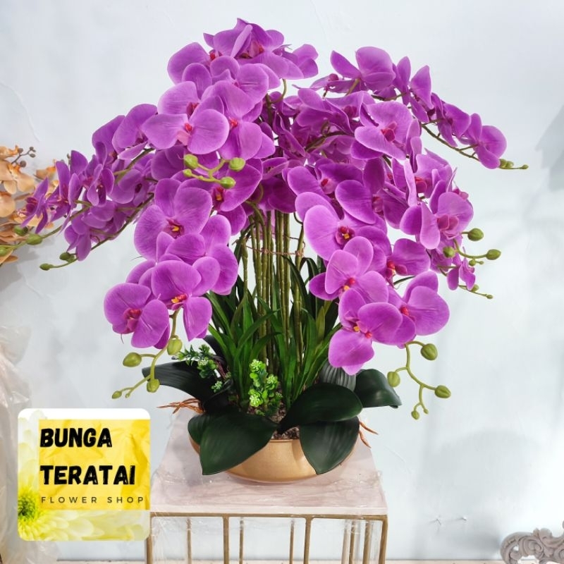 Jual BUNGA ANGGREK LATEX 12 TANGKAI JUMBO VAS STAINLESS LOGAM/ROTAN ...