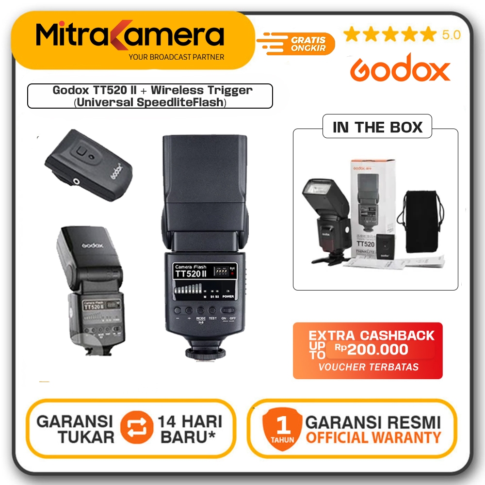 Jual Godox TT520 II + Wireless Trigger (Universal SpeedliteFlash ...