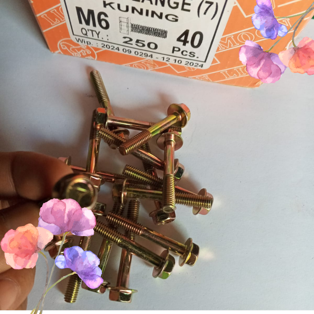 Jual Flange Bolt M6 x 40 KUNING / Baut Blok Mesin M 6 x 40 / Baut Topi | Shopee Indonesia
