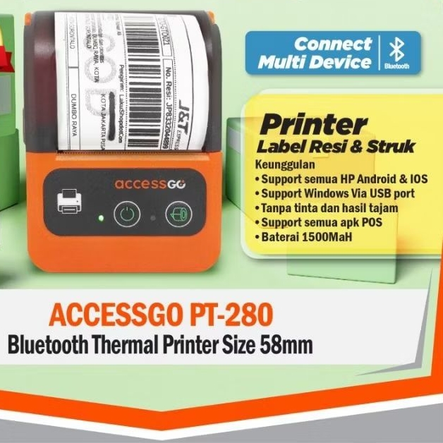Jual PRINTER 58MM MINI THERMAL BLUETOOTH KASIR RESI ACCESSGO PT280 | Shopee Indonesia