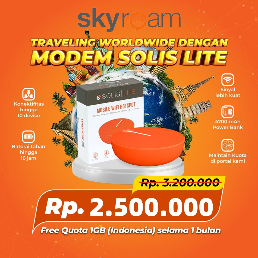 Jual Best seller Internet Unlimited Worldwide Skyroam Solis Lite / Mifi ...