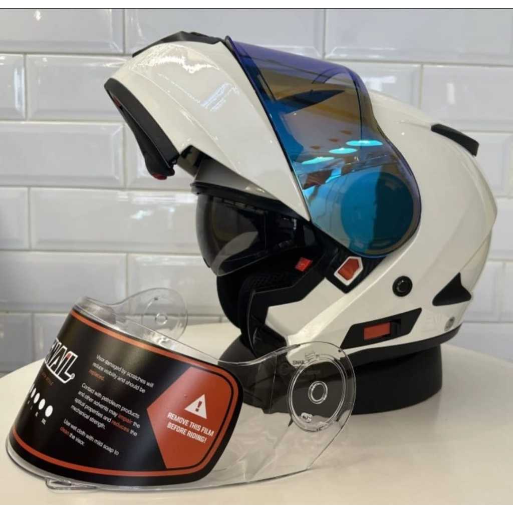 Jual Helm Modular M1 Pearl White Visor Blue | Shopee Indonesia