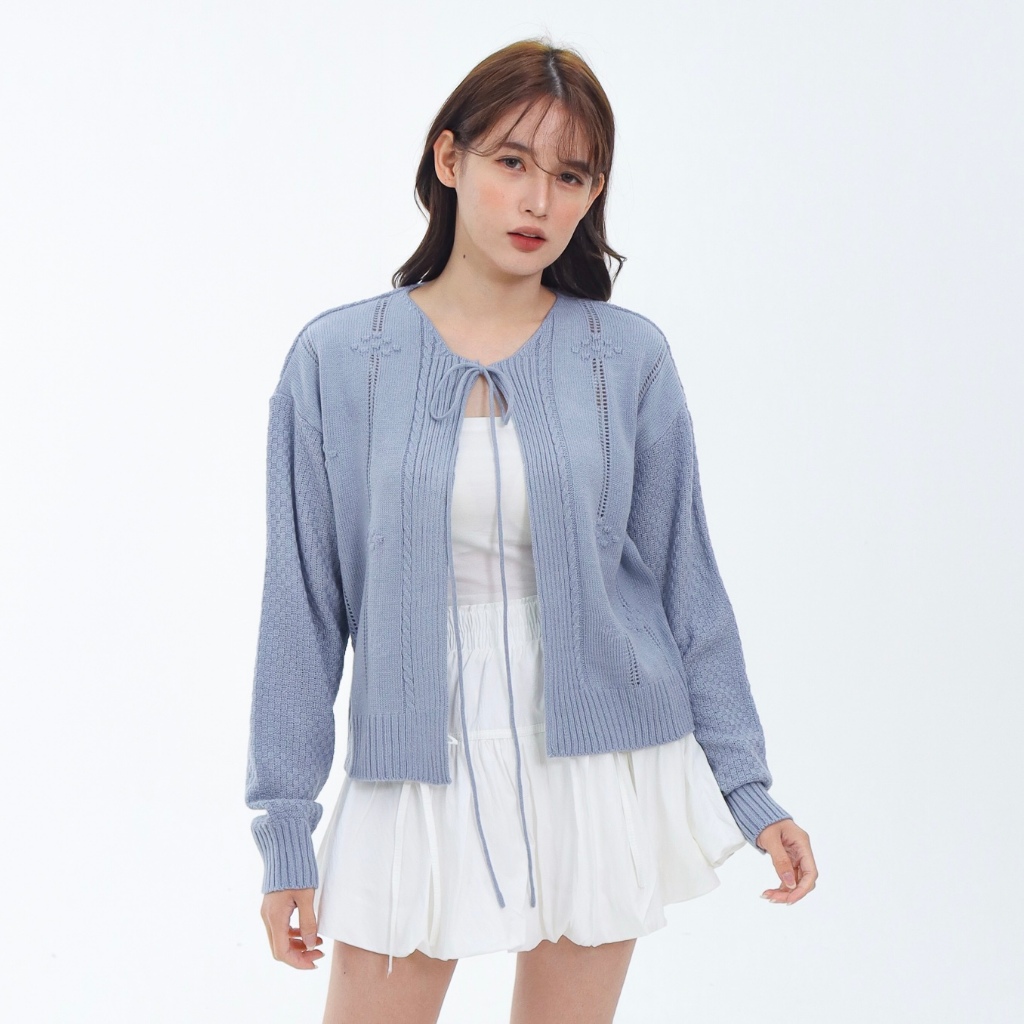 Jual Loony - Dotted Cable Knit Dusty Blue - Cardigan | Shopee Indonesia