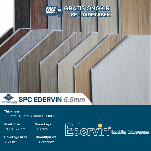Jual Lantai SPC EDERVIN 5,5mm With HD IXPE Sistem Klik ( 1box isi 2,21m2 ) | Shopee Indonesia