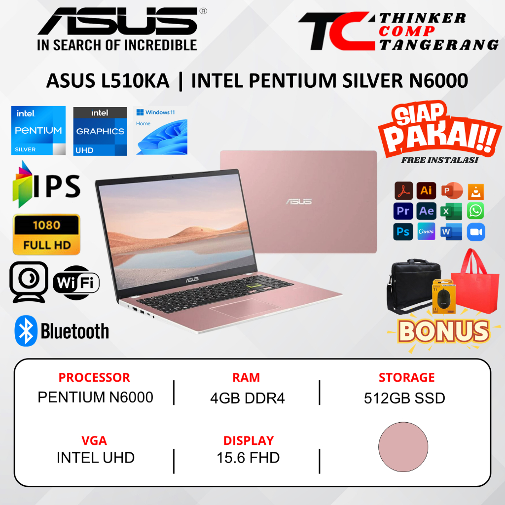 Jual Laptop Slim Asus Vivobook L410MA Intel N4020 RAM 8GB SSD 512GB FHD ...