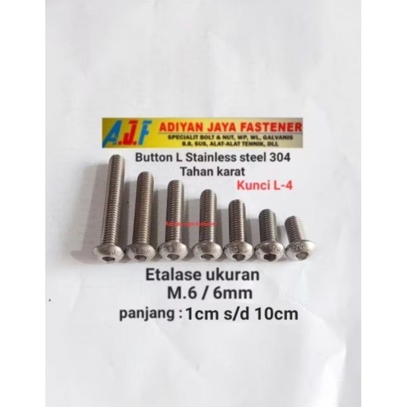 Jual BAUT BUTTON L / DRAT BAUT 10 / M.6 ( panjan 1cm s/d 10cm )p.1,0 Stainless 304 | Shopee ...