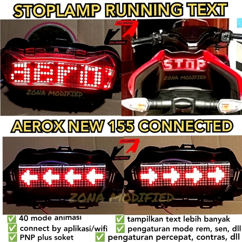 Jual Stoplamp Running Text Animasi Aerox 155 new connected 51 Mode ...