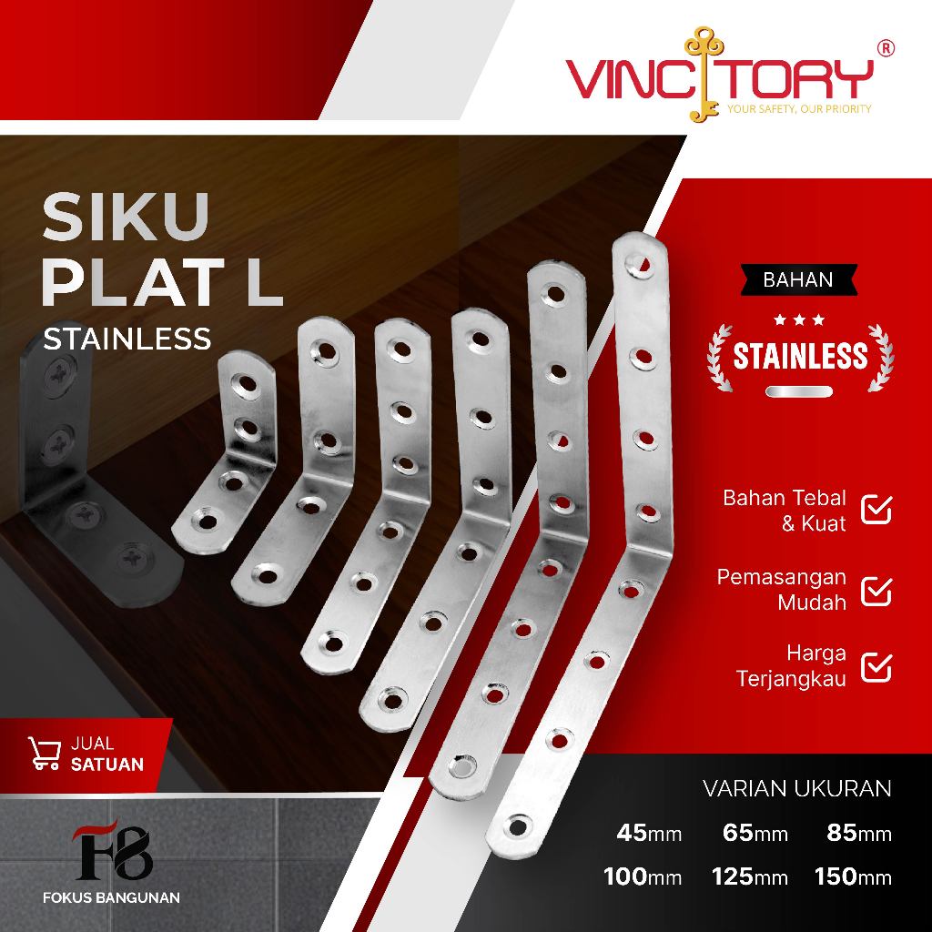 Jual Vincitory Siku Plat L Stainless Siku Papan Penahan Kayu Meja ...