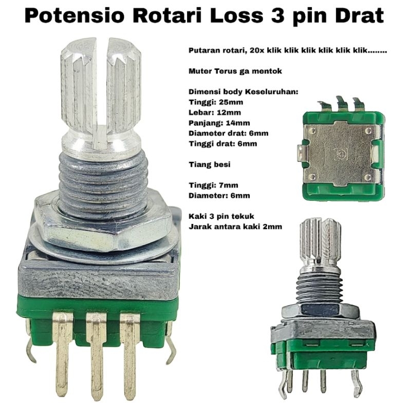 Jual Potensio Digital Rotari Loss 3 pin Drat Rotary Klik Kaki 3 Tekuk ...