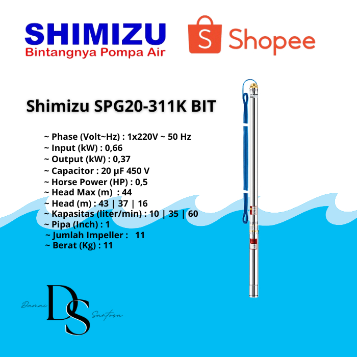 Jual Mesin Pompa Air Submersible Shimizu type SPG20 - 311K BIT (1/3HP ...