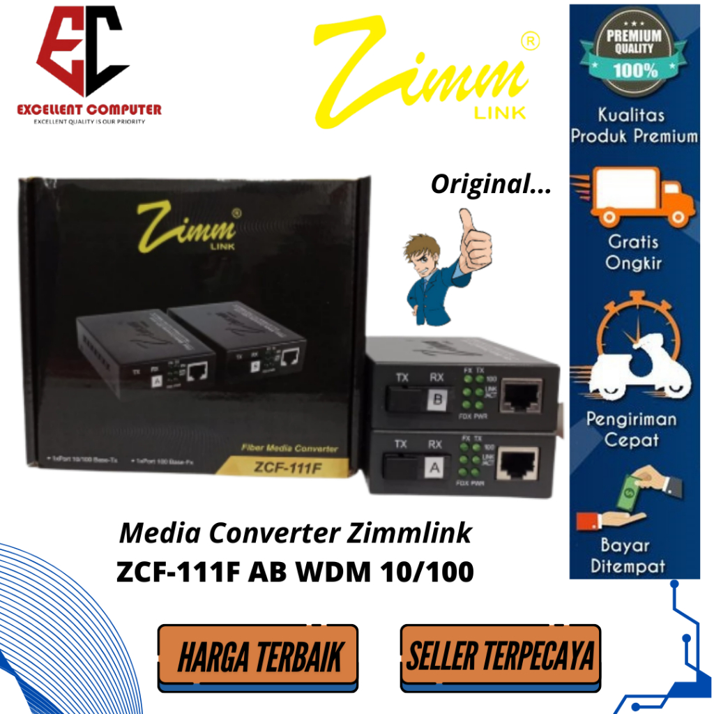 Jual MEDIA KONVERTER FIBER OPTIC ZIMMLINK ZCF-111F 10/100 A+B Sepasang [ Original ] | Shopee ...