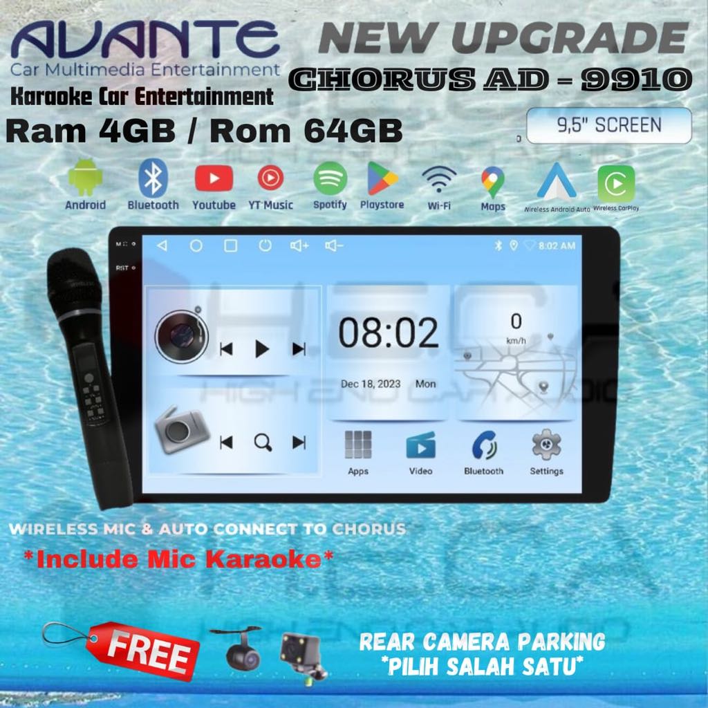 Jual Avante Chorus Karaoke Android 9.5" inch 4/64 GB Head Unit AD-9910 Tape Mobil TV + Kamera ...