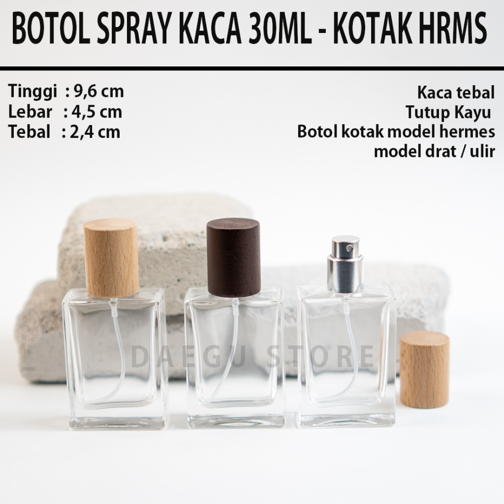 Jual Botol Parfum Spray Kaca 30ml - Kaca Tebal Transparan - Tutup Kayu ...