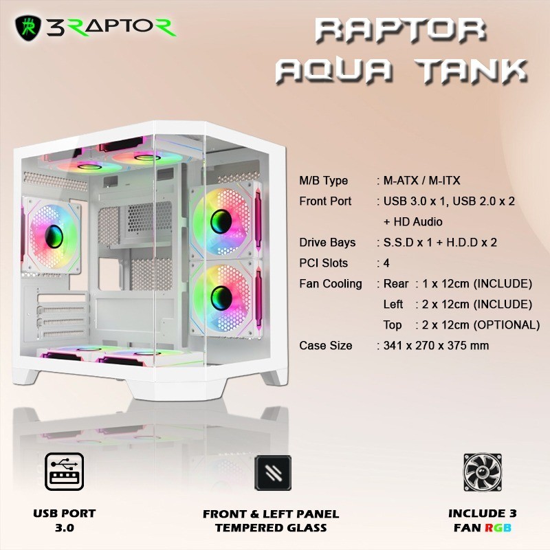 Jual Casing PC Komputer 3PowerUp Raptor AQUA TANK | Mid Tower | Micro M ...