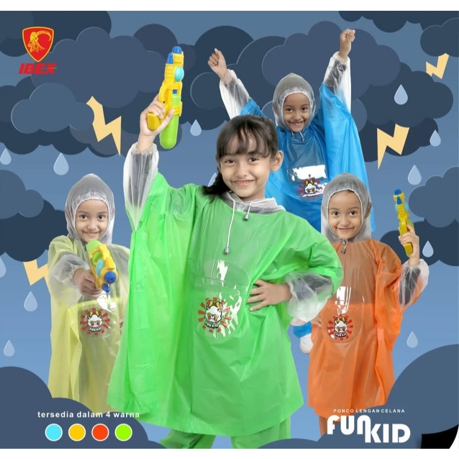 Jual Funkids Jas Hujan Anak Ponco Lengan Celana Mantol Poncho Kelelawar Setelan PVC Ceria funkid ...