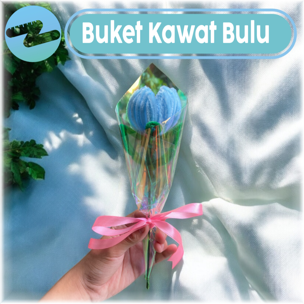 Jual (Free Card Random) Buket Bunga Kawat Bulu Tulip Biru / Buket bunga ...