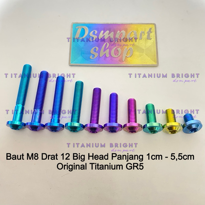Jual Baut Titanium Drat 12 Big Head M8x10 15 20 25 30 35 40 45 50 55 Original Titanium GR5 ...