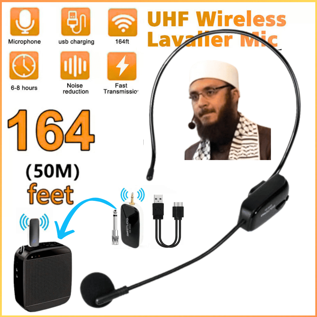 Jual COD TaffSTUDIO Microphone Wireless UHF Headset / Mic Bando Imam Masjid Tanpa Kabel Jarak ...