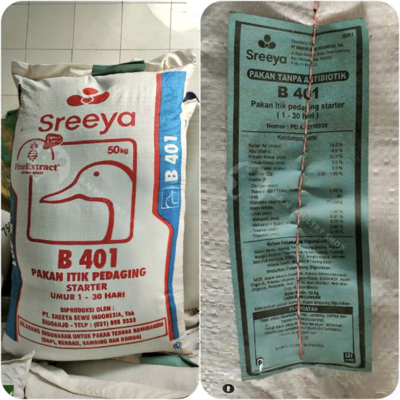 Jual Sreeya B401 Pakan itik pedaging starter Pur Entok bebek 1 kg ...