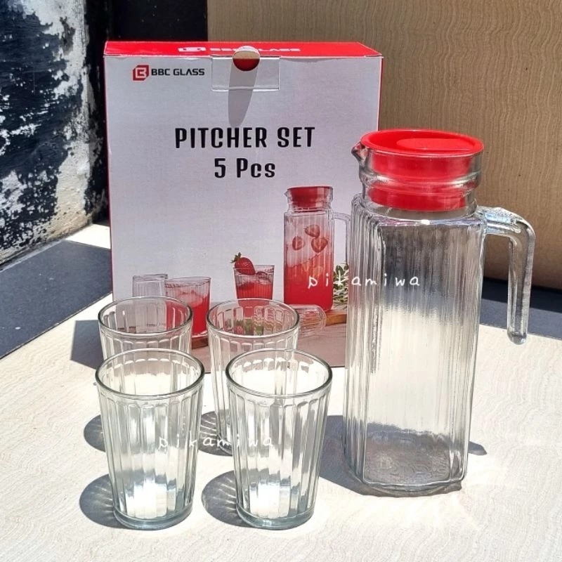Jual HM - Teko set Pitcher Teko Kaca Drink Set 5 in 1 Bahan Kaca Tebal ...
