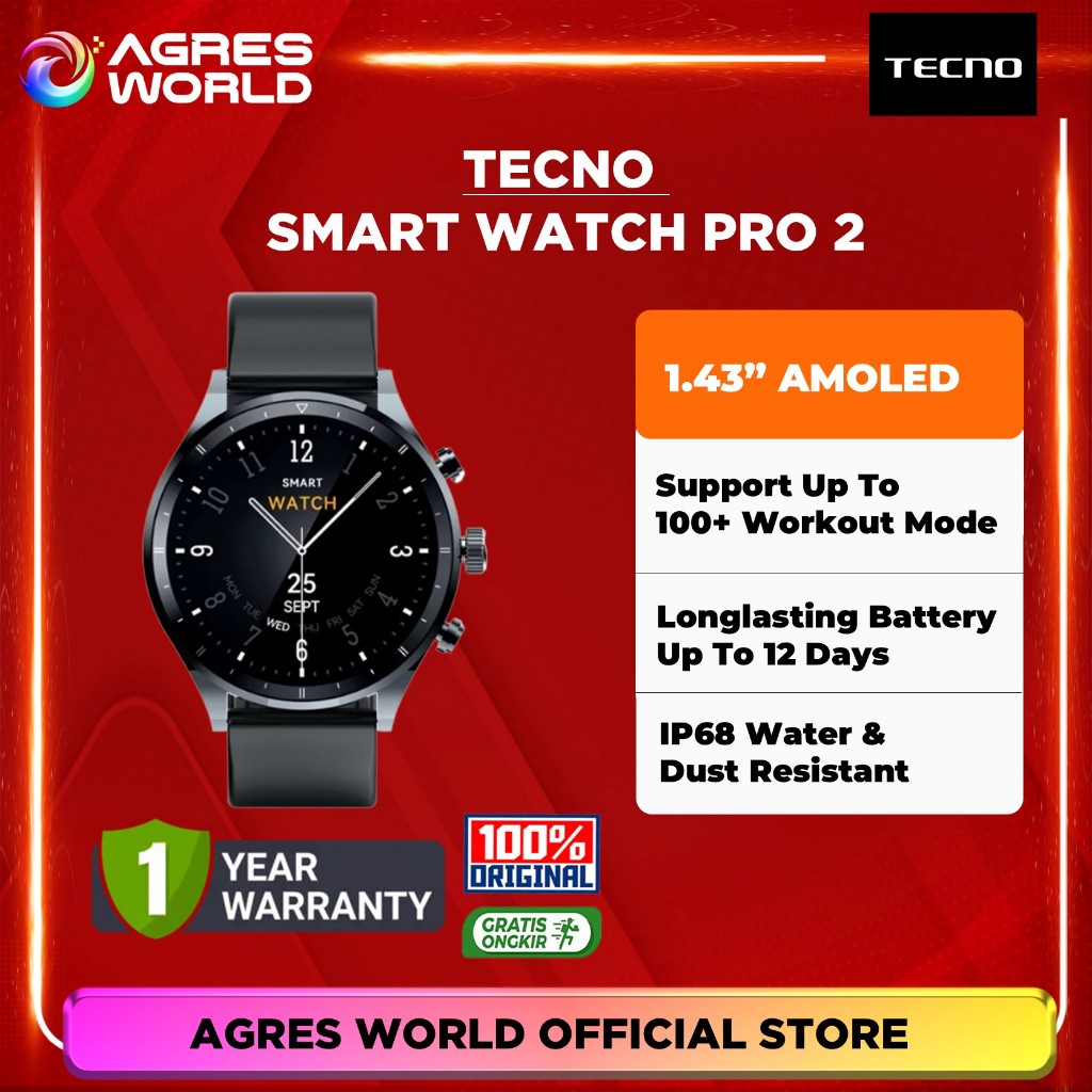 Jual TECNO Watch Pro 2 – Smartwatch AMOLED, Panggilan Bluetooth ...