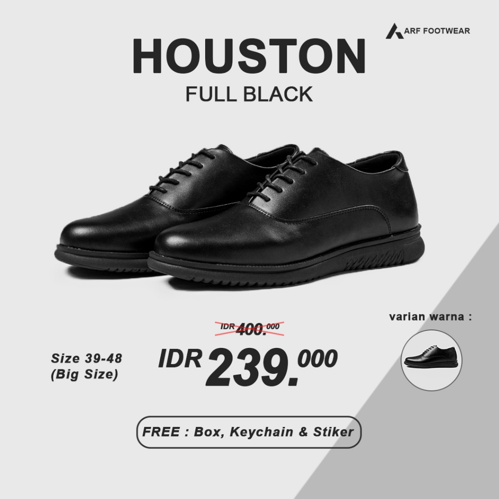 Jual ARF Houston FullHitam Sepatu Formal Kulit Pantofel Hitam Pria ...