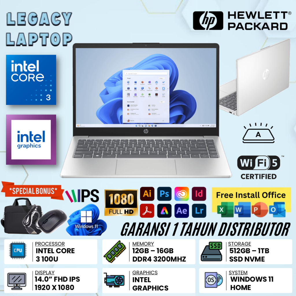 Jual Laptop HP 14 Intel Core 3 100U Ram 16GB DDR4 1TB SSD FHD Backlite ...