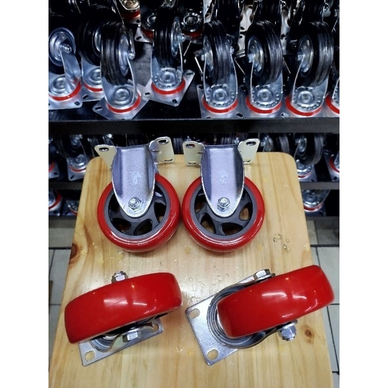 Jual RKS - Roda 4" inch MT PU Merah Double bearing caster 1set ( 4pcs ...