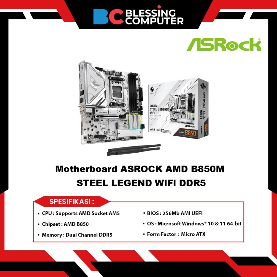 Jual Motherboard ASROCK AMD B850M STEEL LEGEND WiFi DDR5 | Shopee Indonesia