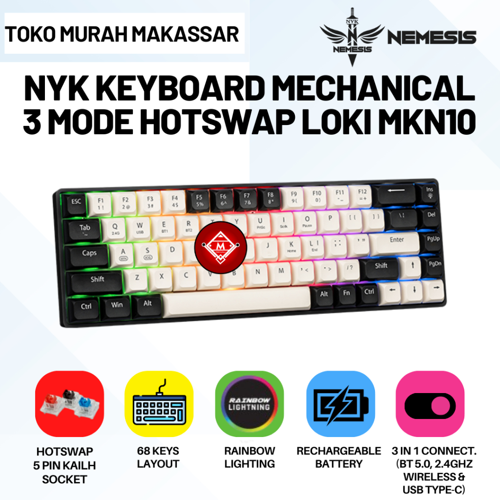 Jual Keyboard Mechanical NYK Nemesis Loki MKN10 / MKN-10 Keyboard 3in1 Wireless Connection ...