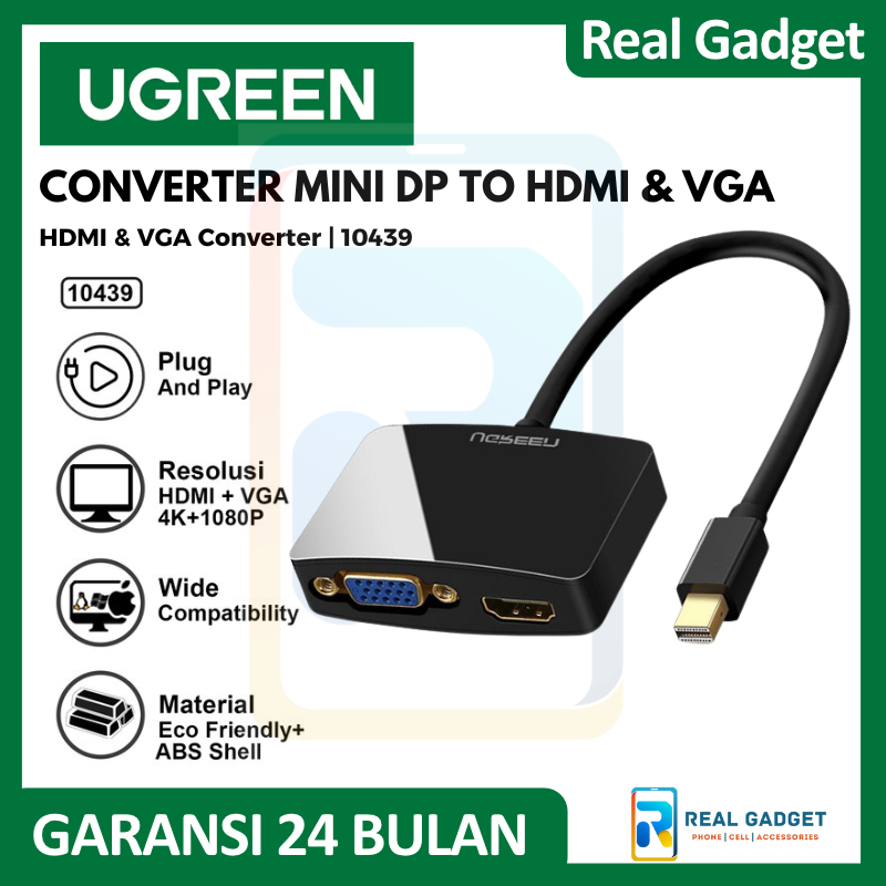 Jual UGREEN Converter Mini DP Thunderbolt Display to HDMI & VGA 4K- REAL GADGET | Shopee Indonesia
