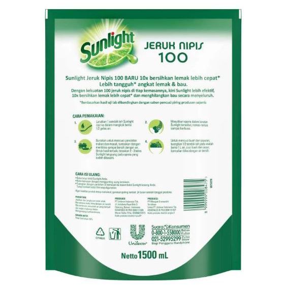 Jual SUNLIGHT SABUN CUCI PIRING JERUK NIPIS REFILL 1500ML | Shopee Indonesia