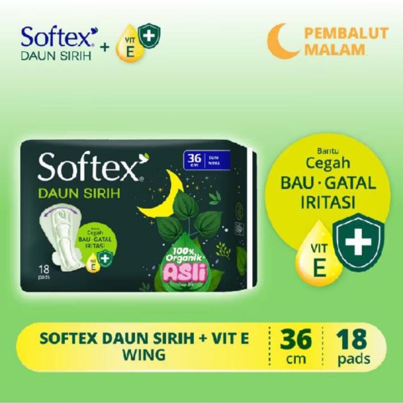 Jual Softex Daun Sirih + Vitamin E Jumbo Pack 36cm 18s Pembalut Daun ...