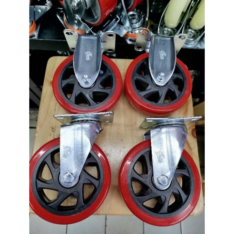 Jual RKS - Roda 5" inch PU Merah Double bearing 1set ( 4pcs ) ( 2 Hidup ...