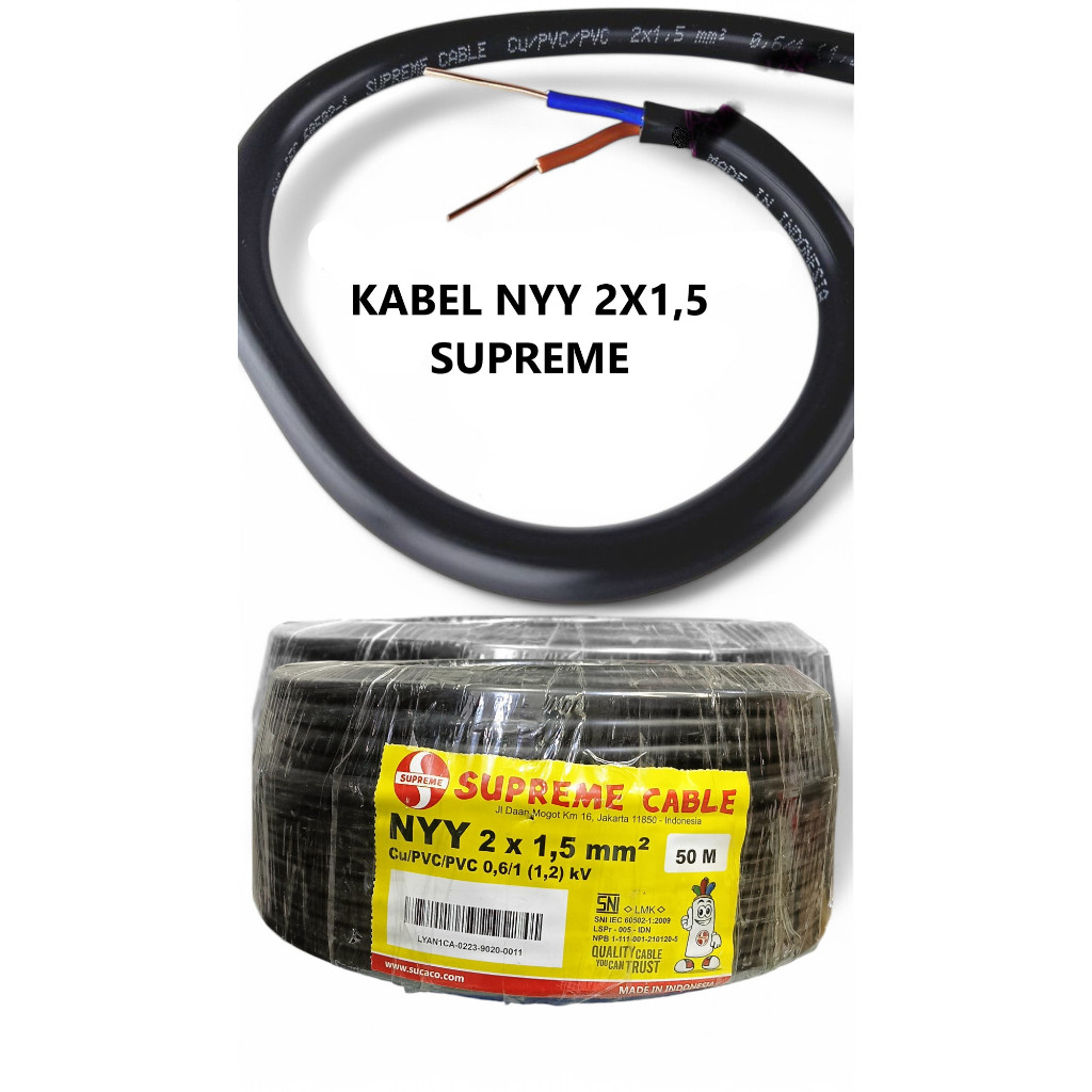 Jual Kabel NYY Kawat Hitam 2x1,5 Supreme 1 Roll 50 Meter | Shopee Indonesia