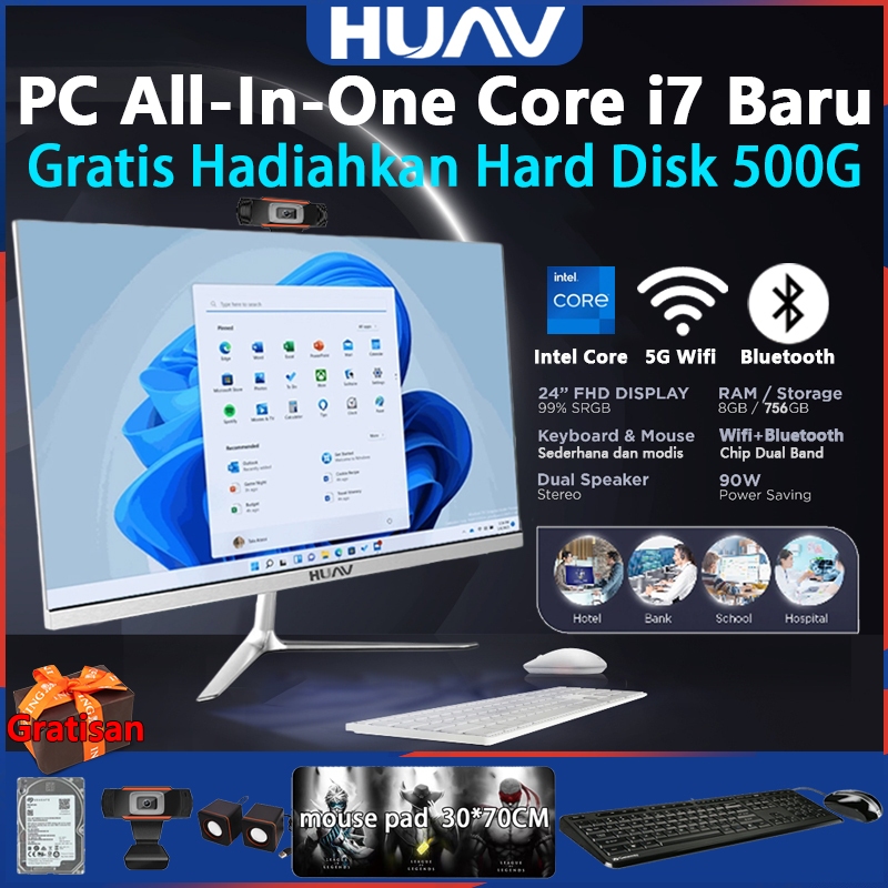 Jual HUAV Komputer Full Set All-in-One PC Baru, Prosesor Core i3/i5/i7, RAM 16G, SSD 512G, Inci ...