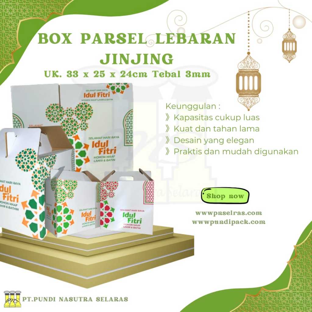 Jual BOX PARSEL LEBARAN JINJING UKURAN 33 X 25 X 24MM TEBAL 3MM MOTIF ...