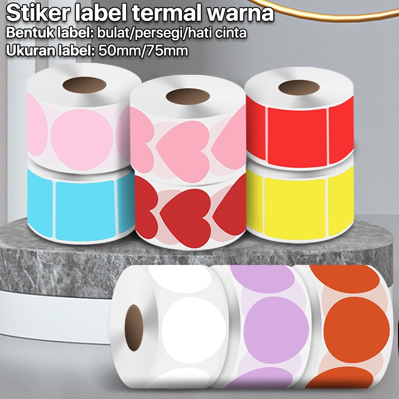 Jual Stiker label termal warna bentuk hati persegi bulat 50×50mm 75× ...